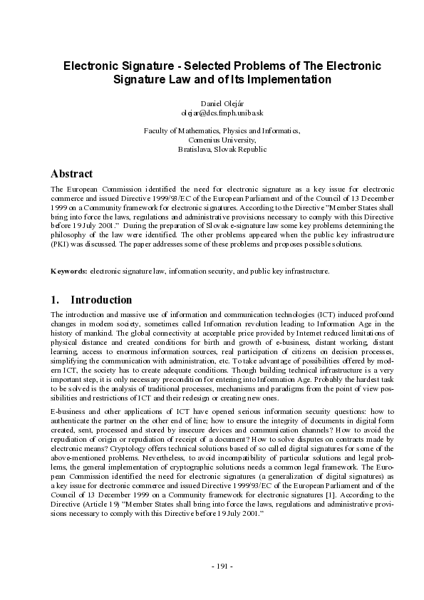 (PDF) Electronic Signature-Selected Problems of The Electronic ...