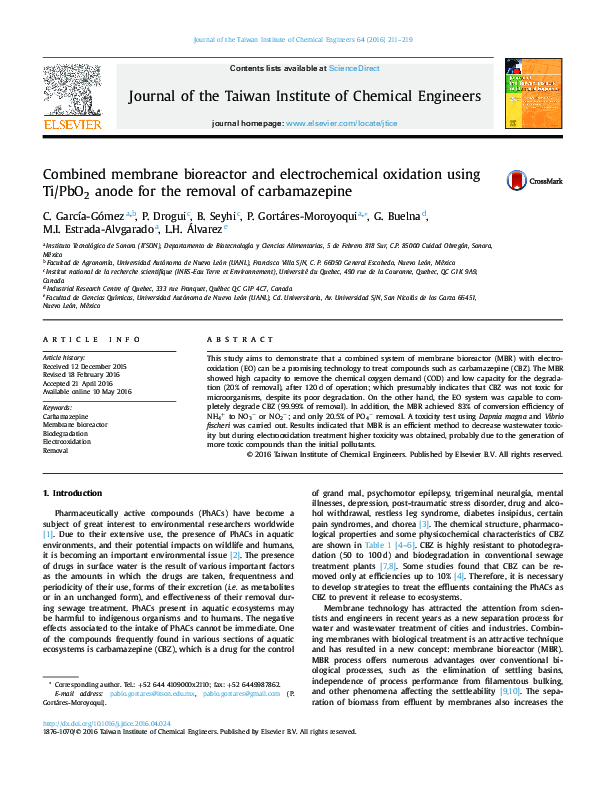 (PDF) Combined membrane bioreactor and electrochemical oxidation using ...