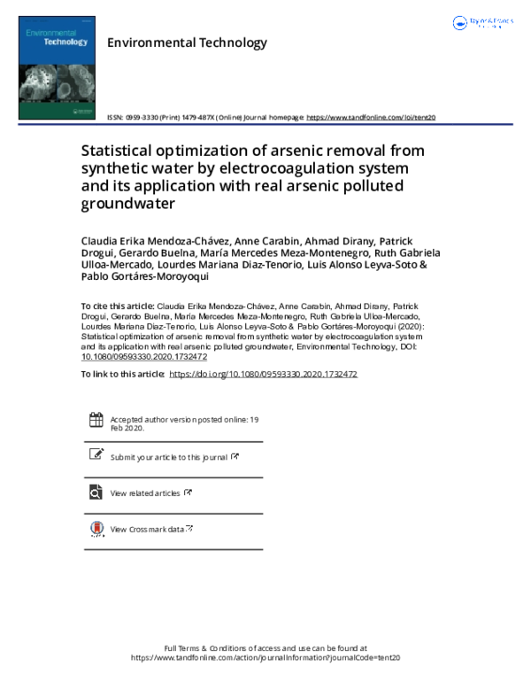 (PDF) Statistical optimization of arsenic removal from synthetic water ...