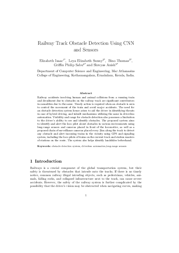 Pdf Railway Track Obstacle Detection Using Cnn And Sensors