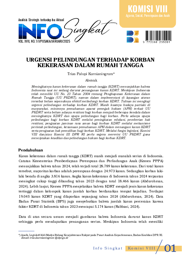 (PDF) 2025 1 Urgensi Pelindungan terhadap Korban Kekerasan dalam Rumah Tangga