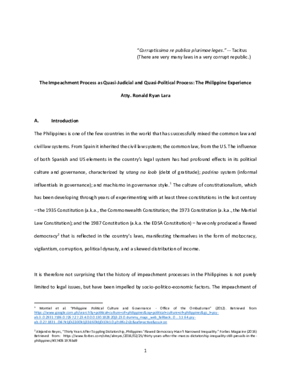 (PDF) The Impeachment Process as Quasi-Judicial and Quasi-Political ...