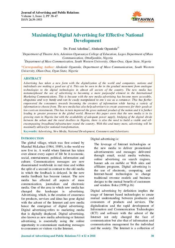 (PDF) Maximizing Digital Advertising for Effective National Development