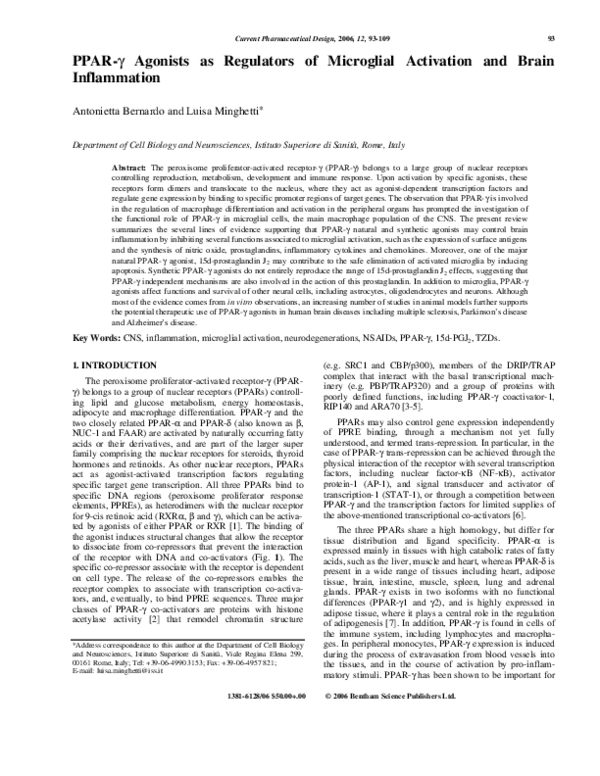 (PDF) PPAR-γ Agonists as Regulators of Microglial Activation and Brain Inflammation