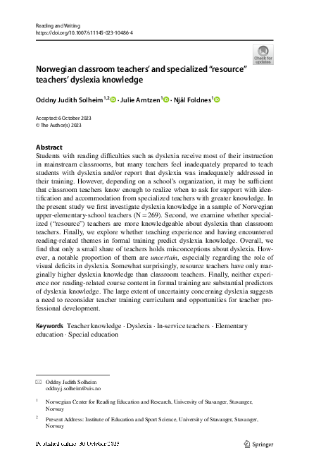 (PDF) Norwegian classroom teachers’ and specialized “resource” teachers ...