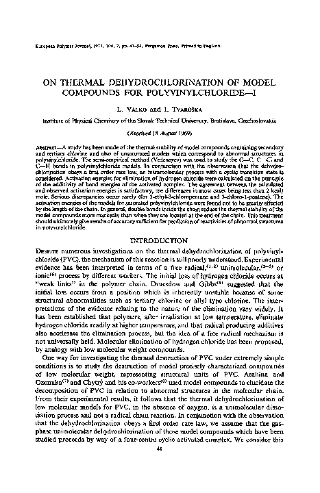 (PDF) On thermal dehydrochlorination of model compounds for ...