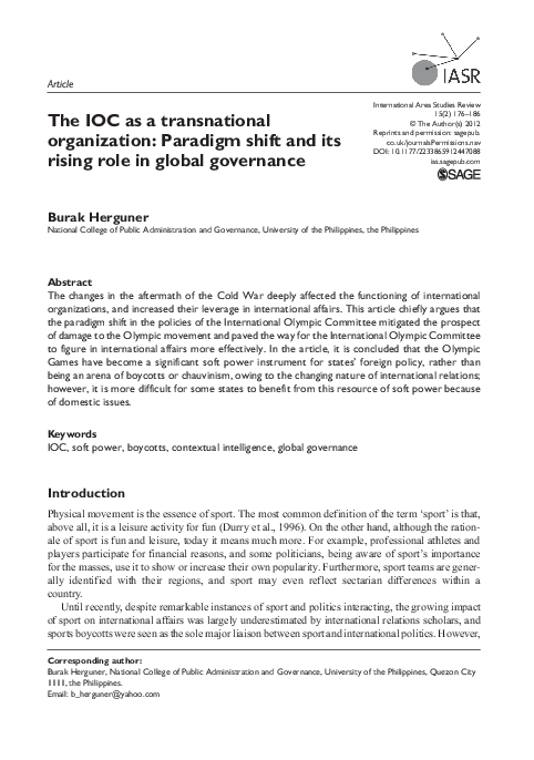 (PDF) The IOC as a transnational organization: Paradigm shift and its ...