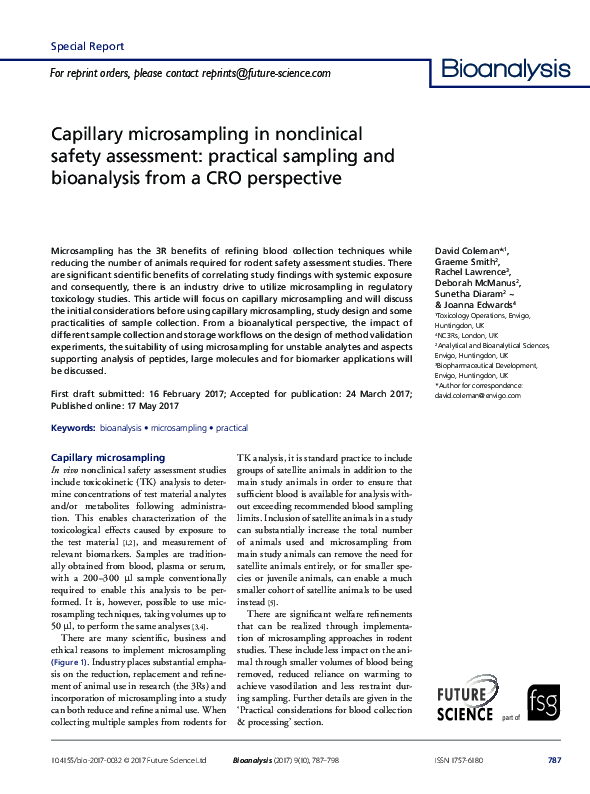 (PDF) Capillary microsampling in nonclinical safety assessment ...