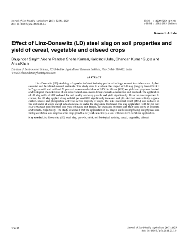 (PDF) Effect of Linz-Donawitz (LD) steel slag on soil properties and ...