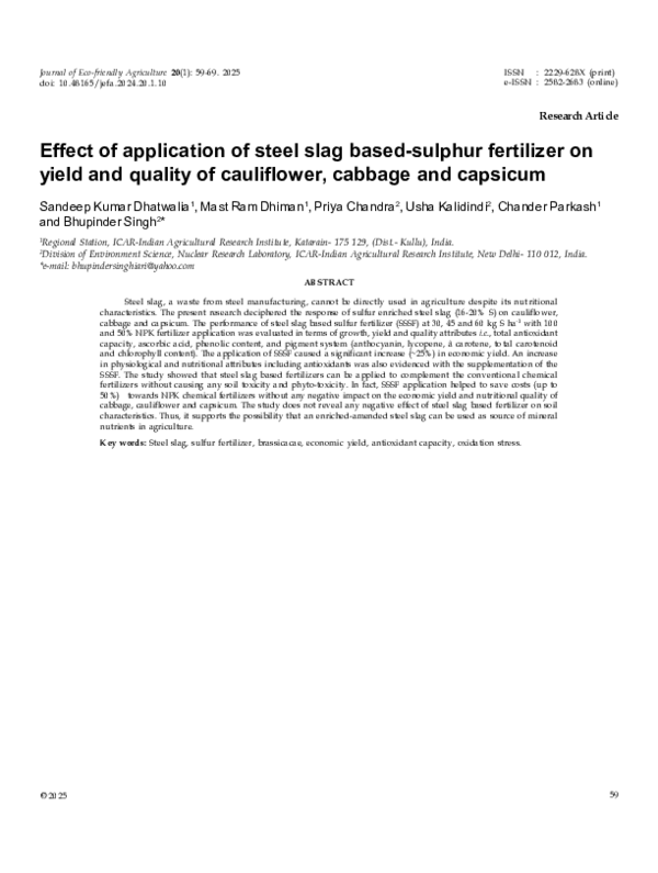 (PDF) Effect of application of steel slag based-sulphur fertilizer on ...