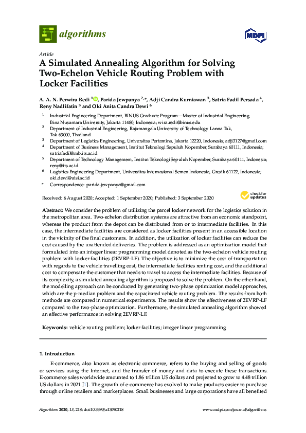 Pdf A Simulated Annealing Algorithm For Solving Two Echelon Vehicle