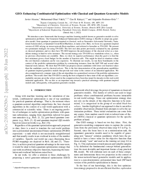 (PDF) GEO: Enhancing Combinatorial Optimization with Classical and Quantum Generative Models