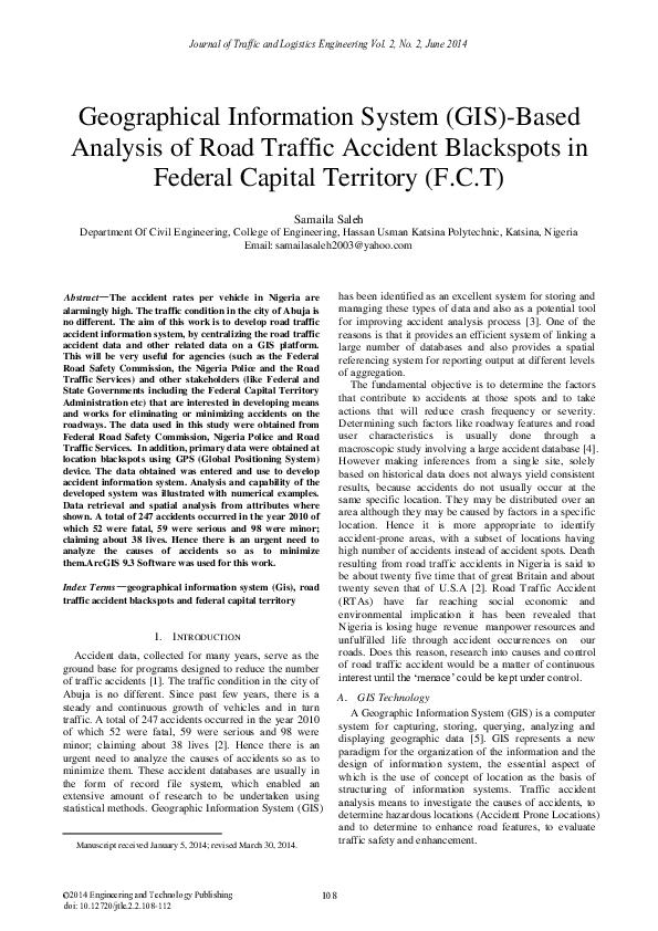 (PDF) Geographical Information System (GIS)-Based Analysis of Road Traffic Accident Blackspots ...