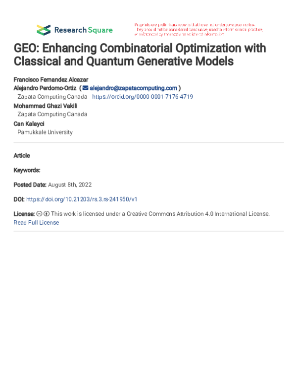 (PDF) GEO: Enhancing Combinatorial Optimization with Classical and ...