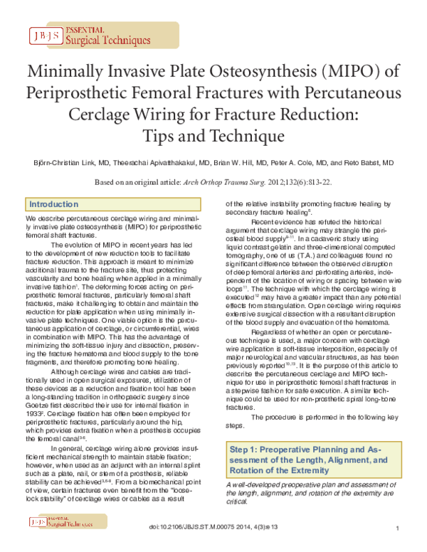 (PDF) Minimally Invasive Plate Osteosynthesis (MIPO) of Periprosthetic ...