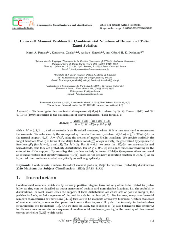 (PDF) Hausdorff moment problem for combinatorial numbers of Brown and ...