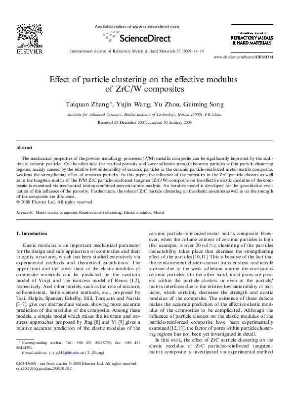 (PDF) Impact of ZrC Clustering on ZrC/W Modulus