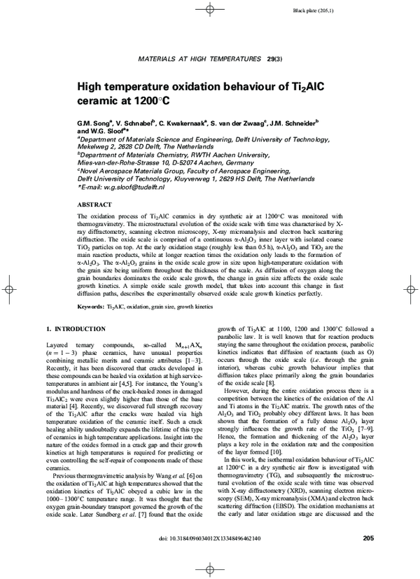 (PDF) Ti2AlC Ceramic Oxidation at 1200°C: Kinetics