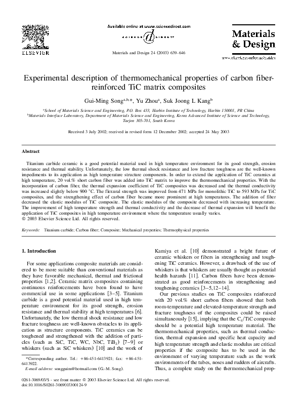 (PDF) Experimental description of thermomechanical properties of carbon fiber-reinforced TiC ...