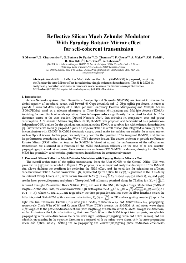 (PDF) Reflective Silicon Mach Zehnder Modulator With Faraday Rotator ...