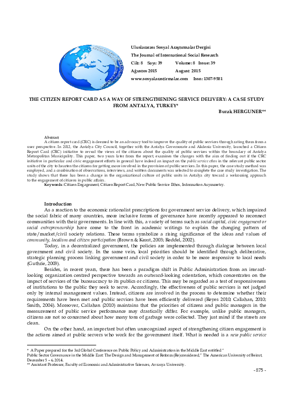 (PDF) THE CITIZEN REPORT CARD AS A WAY OF STRENGTHENING SERVICE ...