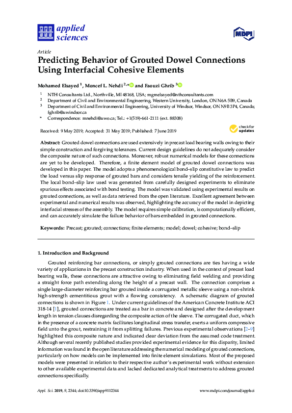(PDF) Predicting Behavior of Grouted Dowel Connections Using Interfacial Cohesive Elements