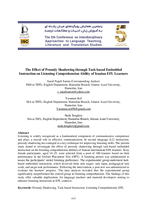 (PDF) The Effect of Prosody Shadowing through Task-based Embedded Instruction on Listening ...