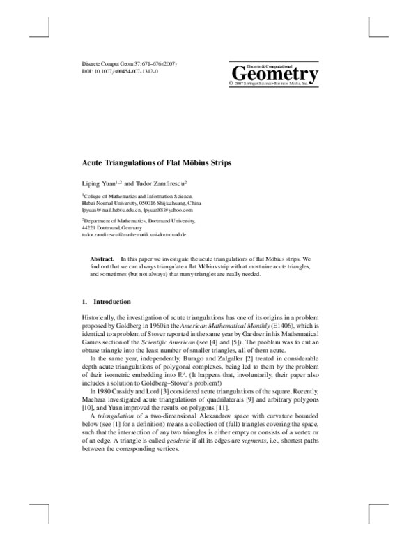 (PDF) Acute Triangulations of Flat Mobius Strips
