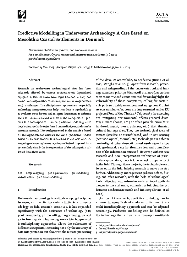 (PDF) Predictive Modelling in Underwater Archaeology. A Case Based on ...