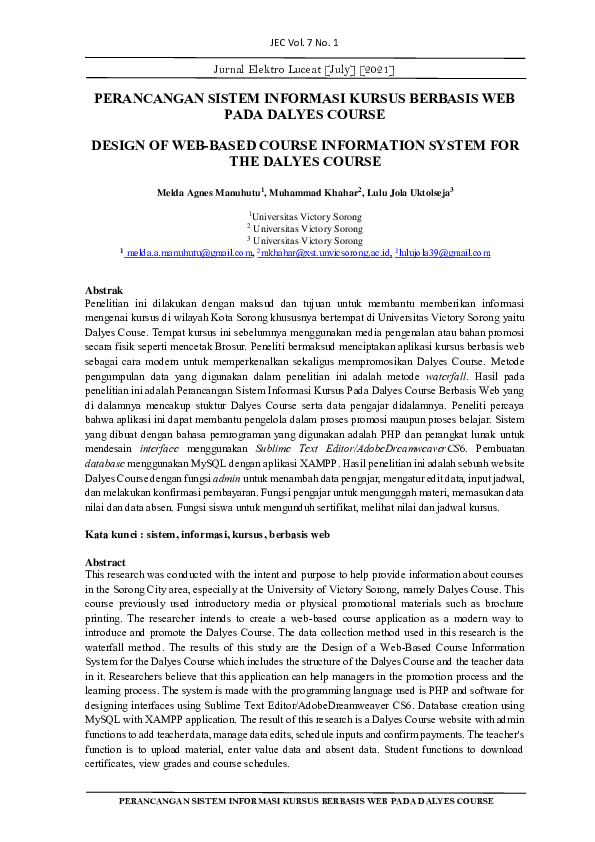 (PDF) PERANCANGAN SISTEM INFORMASI KURSUS BERBASIS WEB PADA DALYES COURSE DESIGN OF WEB-BASED ...
