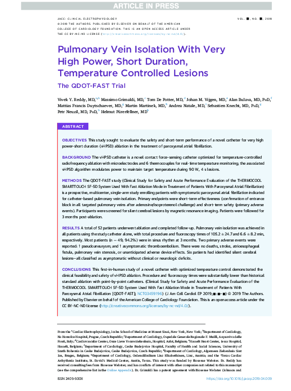(PDF) Pulmonary Vein Isolation With Very High Power, Short Duration, Temperature-Controlled Lesions
