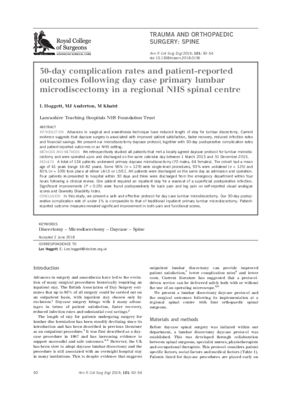 (PDF) 30-day complication rates and patient-reported outcomes following ...