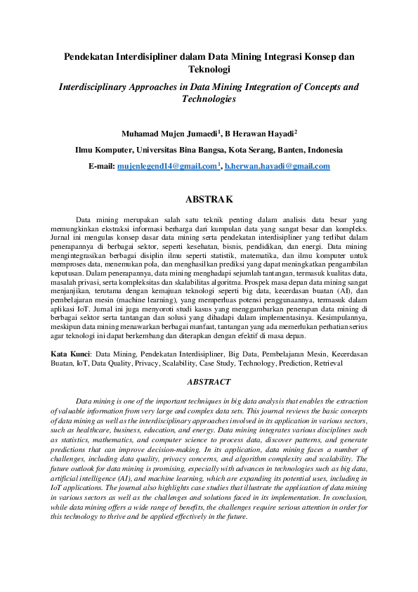 (PDF) Pendekatan Interdisipliner dalam Data Mining Integrasi Konsep dan Teknologi ...