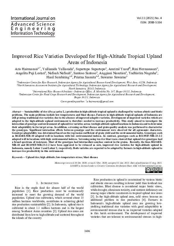 (PDF) Improved Rice Varieties Developed for High-Altitude Tropical Upland Areas of Indonesia