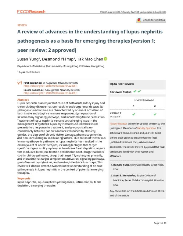 (PDF) A review of advances in the understanding of lupus nephritis ...