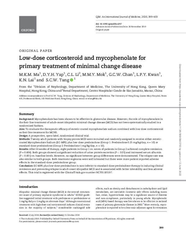 (PDF) Low-dose corticosteroid and mycophenolate for primary treatment ...