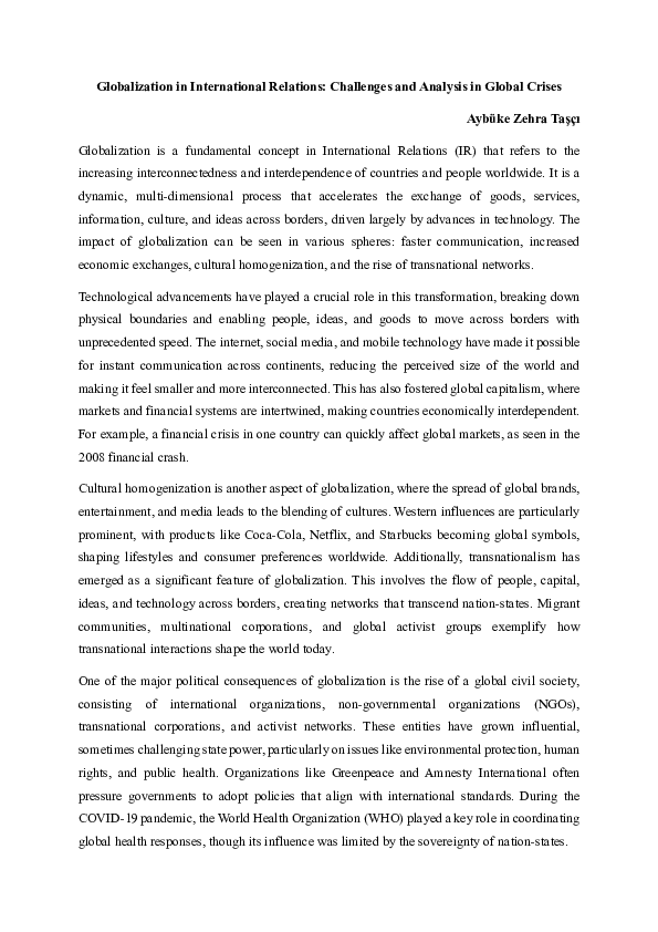 (PDF) Globalization In International Relations: Challenges and Analysis ...