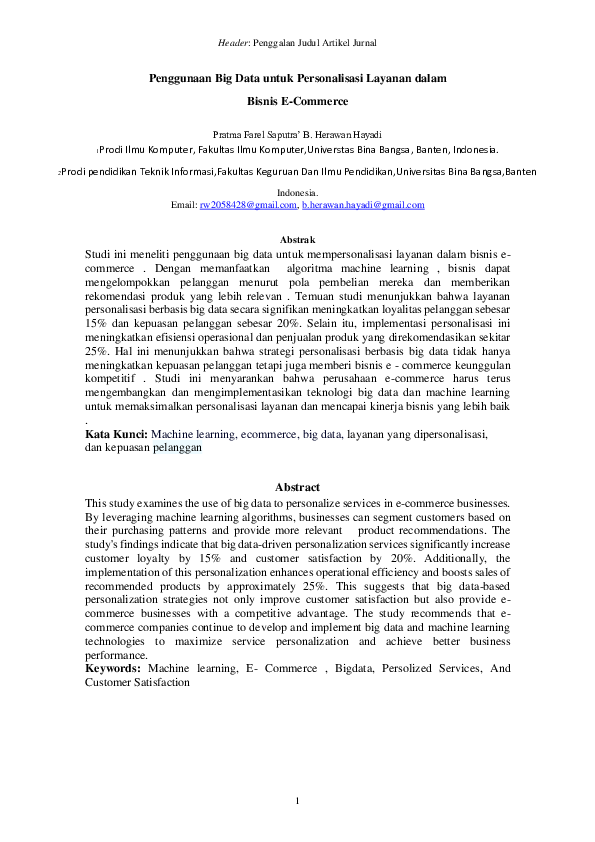 (PDF) Penggunaan Big Data untuk Personalisasi Layanan dalam Bisnis E-Commerce