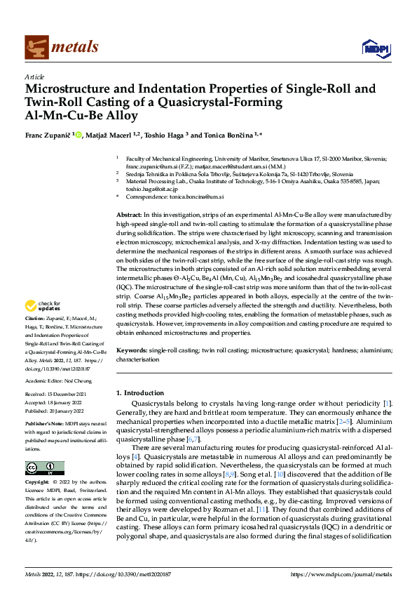 Pdf Microstructure And Indentation Properties Of Single Roll And Twin Roll Casting Of A