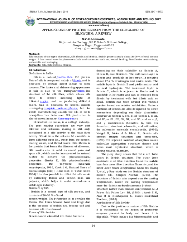 (PDF) Application of protein Sericin from the silkgland of silkworm: A Review.