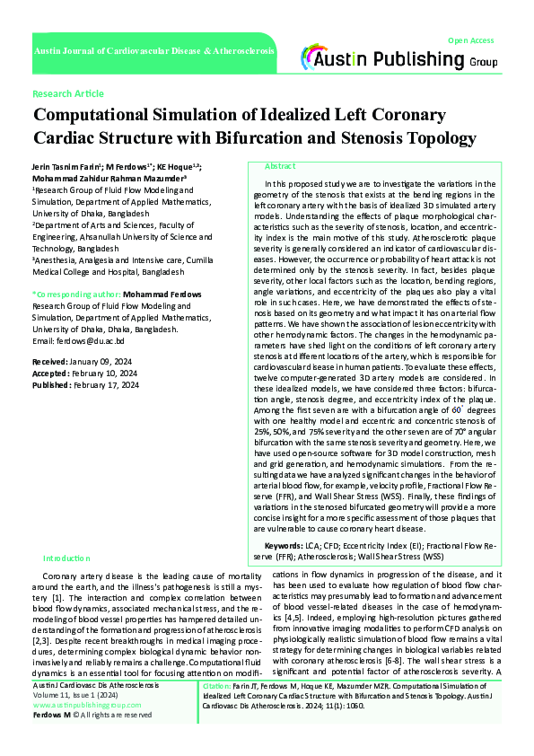(PDF) Computational Simulation of Idealized Left Coronary Cardiac Structure with Bifurcation and ...