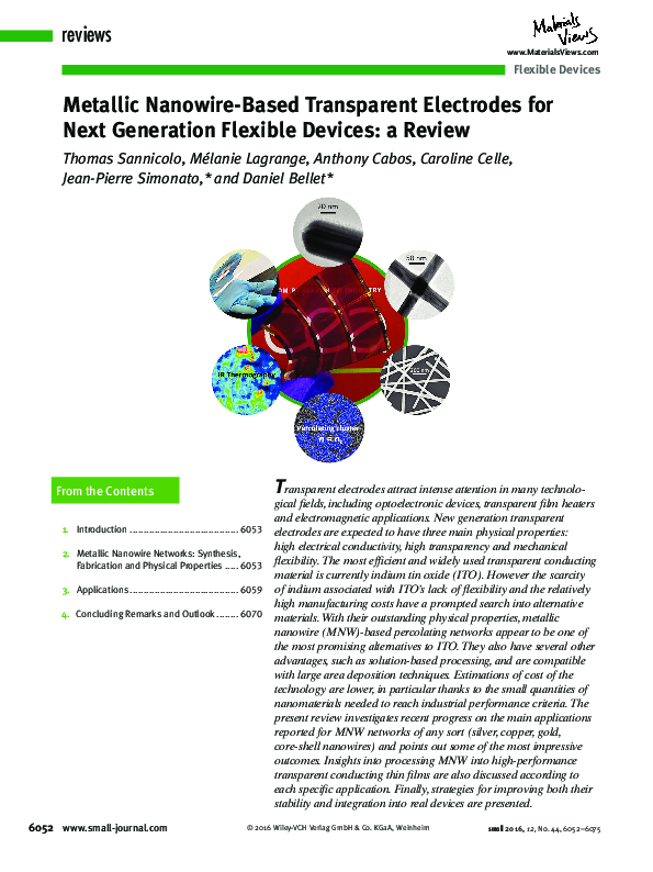 (PDF) Metallic Nanowire‐Based Transparent Electrodes for Next Generation Flexible Devices: a Review