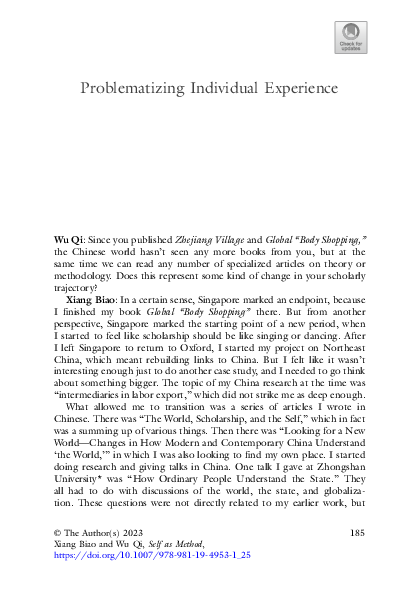 (PDF) Problematizing Individual Experience