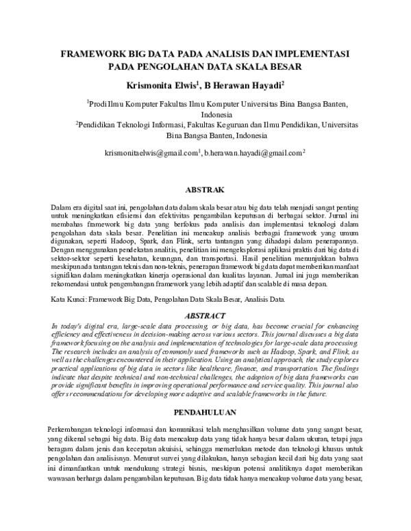 (PDF) FRAMEWORK BIG DATA PADA ANALISIS DAN IMPLEMENTASI PADA PENGOLAHAN DATA SKALA BESAR