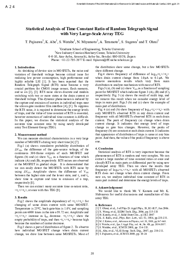 (PDF) Statistical Analysis of Time Constant Ratio of Random Telegraph Signal with Very Large ...