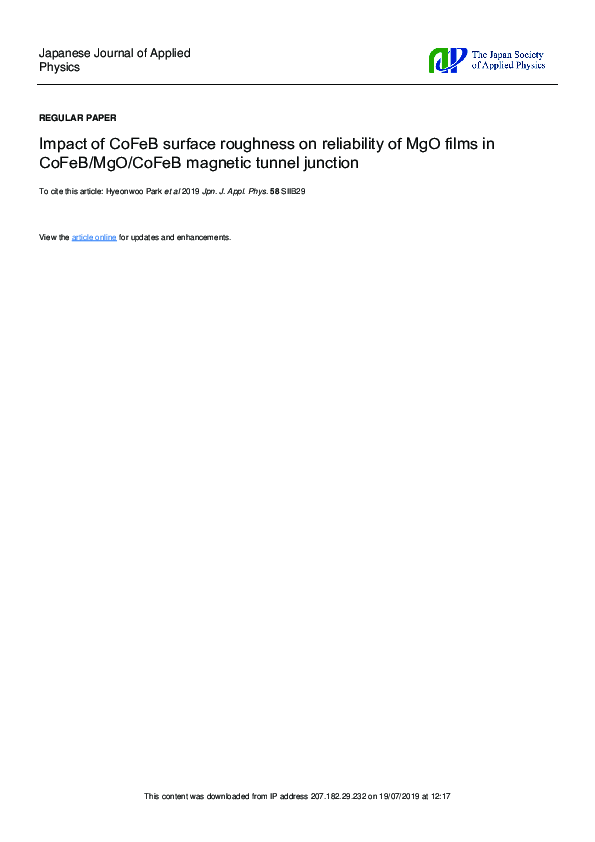 (PDF) Impact of CoFeB surface roughness on reliability of MgO films in ...