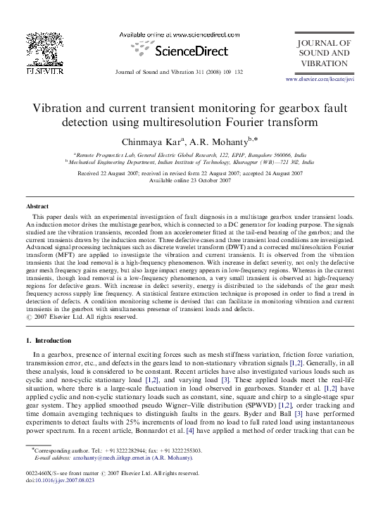 Pdf Gearbox Fault Detection Via Vibration And Current