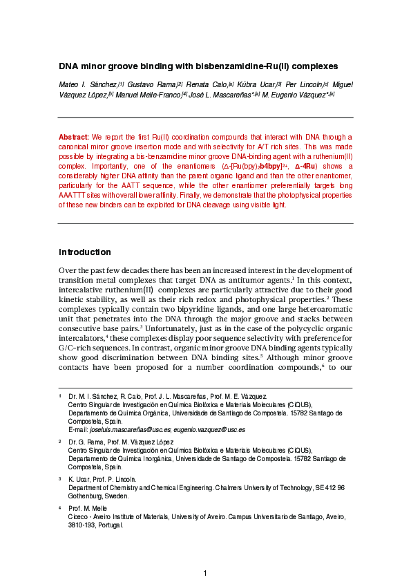 (PDF) DNA Minor Groove Binding with Bisbenzamidine-Ru(II) Complexes
