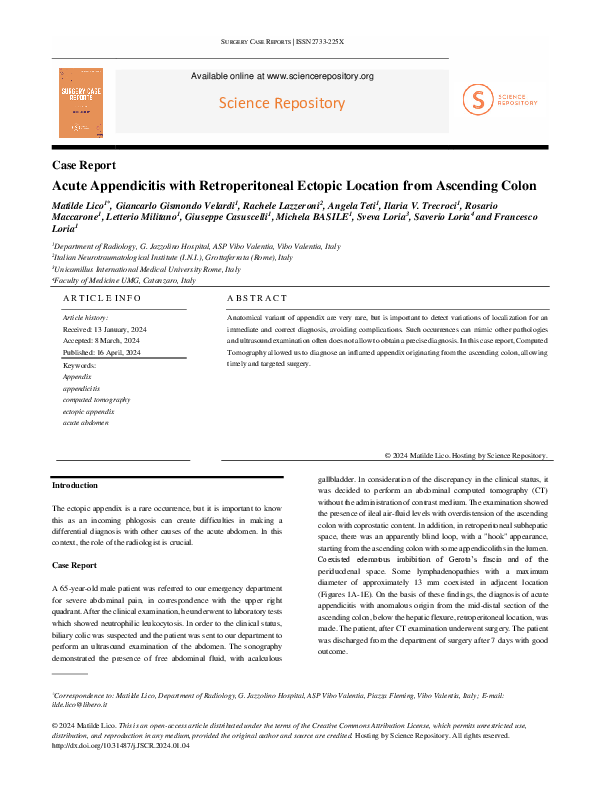(PDF) Acute Appendicitis with Retroperitoneal Ectopic Location from ...