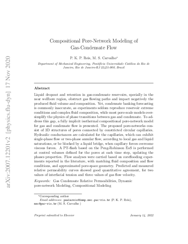 (PDF) Compositional Pore-Network Modeling of Gas-Condensate Flow
